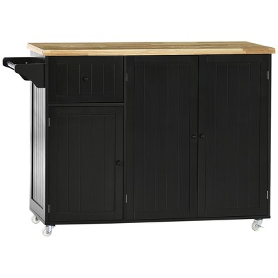 Homcom Triple-cabinet Kitchen Island On Wheels That Remove, Kitchen ...