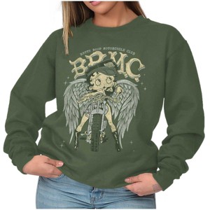 Betty Boop Cartoon Biker Angel Wings Women Crewneck Sweatshirt Licensed ...