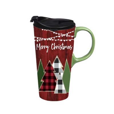 Evergreen Ceramic Travel Cup With Box, Merry Christmas Cabin- 17 Oz ...