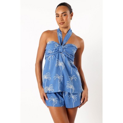 Amira Halter Neck Top - Blue Palm Print Xs : Target