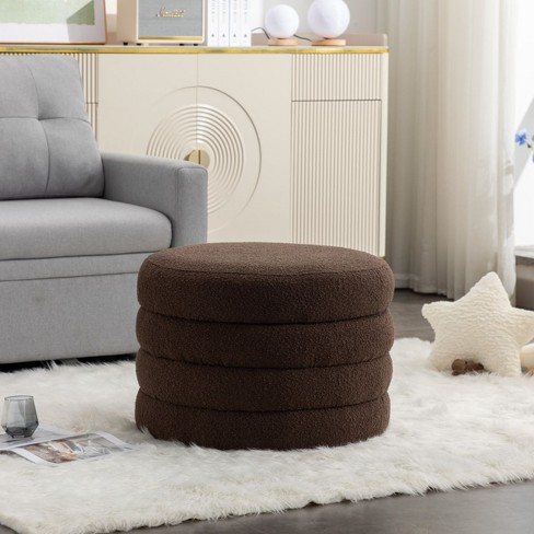 Brown Boucle Storage Round Ottoman,donut Ottoman,shoe Changing Bench ...