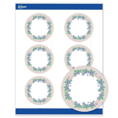 Avery® Matte 3" Diameter Labels, Blue Florals w/Silver, 60ct : Target