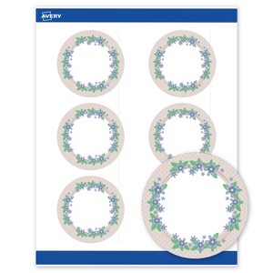 Avery® Matte 3" Diameter Labels, Blue Florals w/Silver, 60ct : Target