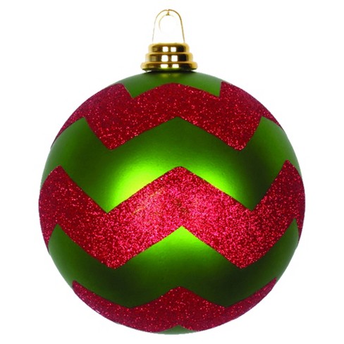 Vickerman 6" Lime And Red Matte Chevron Ball Christmas Ornament With ...
