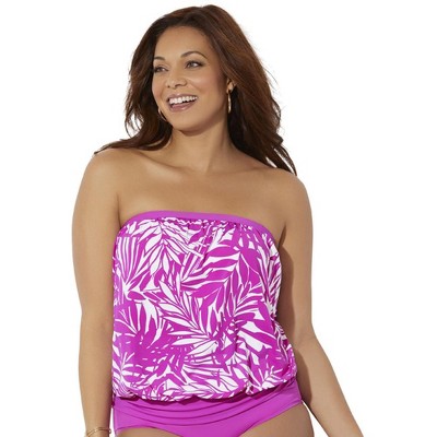 Swimsuits For All Women's Plus Size Bandeau Adjustable Tankini Top, 8 ...