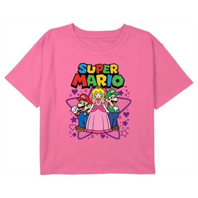 Girl's Nintendo Super Mario Bros Characters Logo Crop T-shirt - Light ...