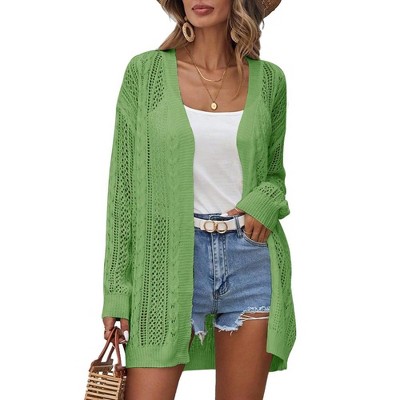 Womens Lightweight Sweater Cardigan Crochet Long Sleeve Open Front ...