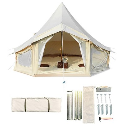 Costway Inflatable Camping Tent 2-6 People Cotton Glamping Tent For ...