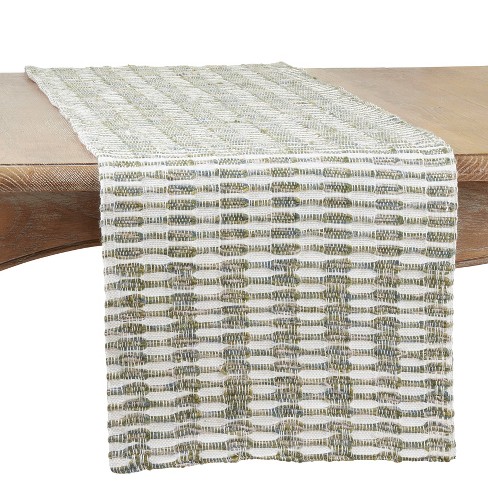 Saro Lifestyle Table Runner With Lined Woven Design, Green, 16" X 54 ...