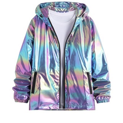 Inspire Chic Men's Metallic Lightweight Zip-up Holographic Hooded ...