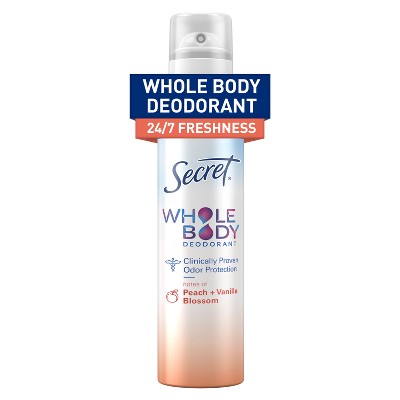 Secret Whole Body Aluminum Free Deodorant Spray - Peach & Vanilla - 3 ...