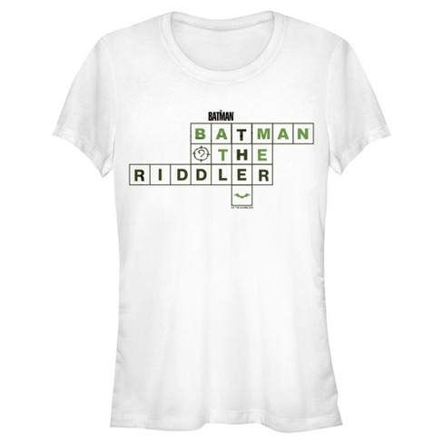 Juniors Womens The Batman Riddler Crossword Puzzle T-shirt - White ...