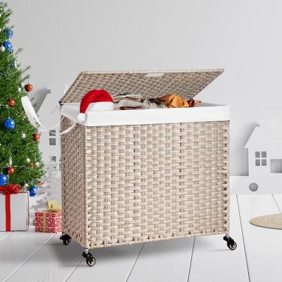 Laundry Hamper With Lid Pe Rattan Powder Coating Frame Clothes Hampers ...