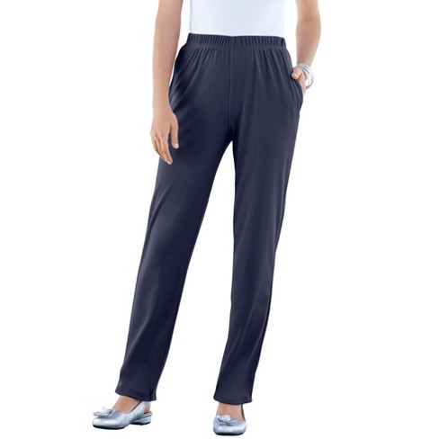 Roaman's Women's Plus Size Tall Straight-leg Soft Knit Pant - 2x, Navy ...