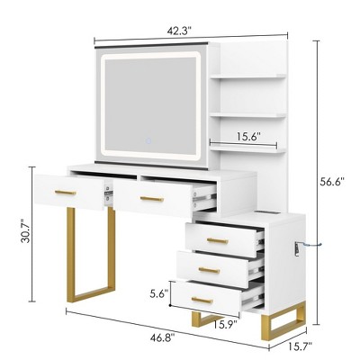 Vanity Desk With Mirror, Makeup Vanity Desk Charging Station,led Light ...