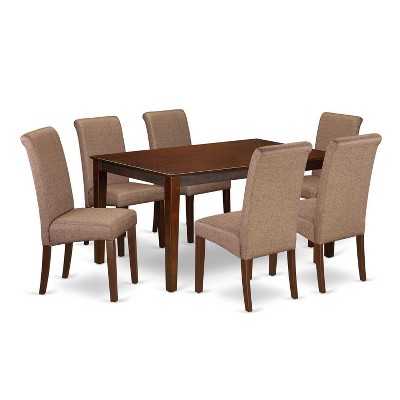 Kitchen Table Set 7Pc Dining Table w/ Linen Brown Chairs - Modern ...