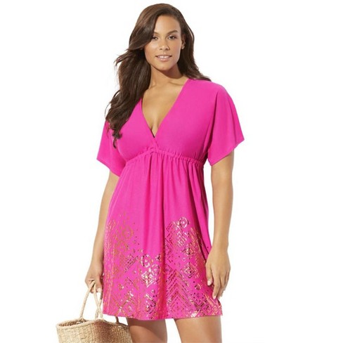 Swimsuits For All Women's Plus Size Kate V-neck Cover Up Dress - 6/8 ...
