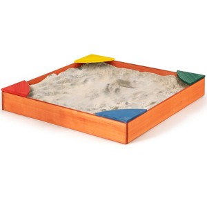 Kids Wooden Sandbox 35 Inch Outdoor Sand Pit with 4 Corner Seats ...
