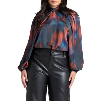 Eloquii Women's Plus Size Draped Sleeve Printed Top : Target