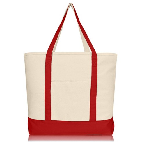 Dalix 22" Cotton Canvas Tote Bag (zippered Top) In Red : Target