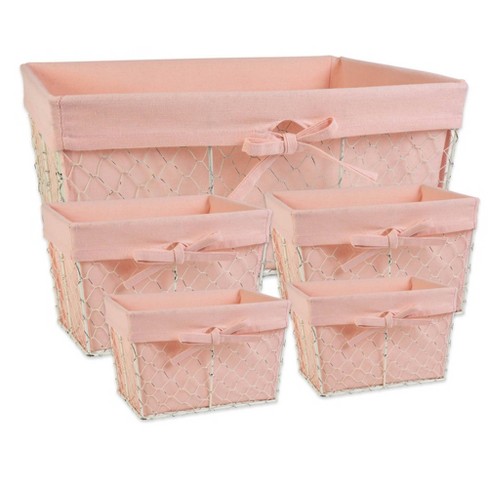 Design Imports Set Of 5 Antique White Chicken Wire Liner Baskets Blush ...