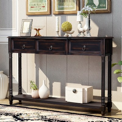 Console Table With Storage Drawers And Long Shelf Espresso-modernluxe ...