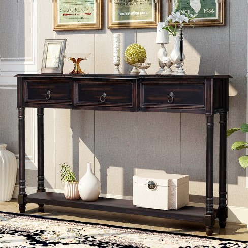 Console Table With Storage Drawers And Long Shelf Espresso-modernluxe ...