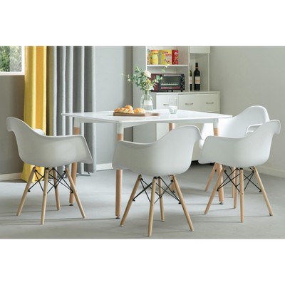 Mid-Century Modern Style Plastic DAW Shell Dining Arm Chair with Wooden ...