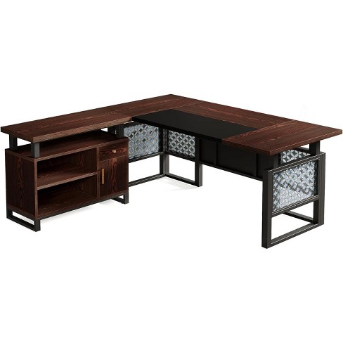 Tribesigns 63" Modern L-shaped Executive Desk With File Cabinet, Brown ...