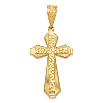 Black Bow Jewelry 14k Yellow Gold Diamond-cut Bordered Cross Pendant ...