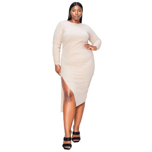 L I V D Women's Bianca Open Back Slit Dress, Oatmeal, 2x : Target