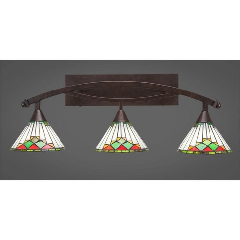 Toltec Lighting Bow 3 - Light Vanity In Bronze With 7" Green Sunray Art ...