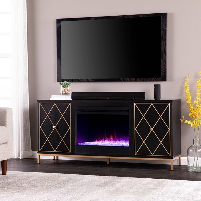 Amboros Color Changing Fireplace With Media Storage Black - Aiden Lane ...
