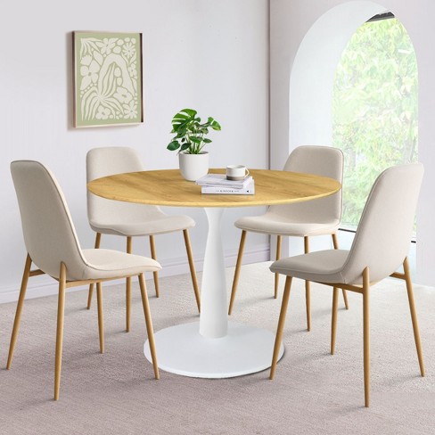 5 Piece Round Table Set,small Round Dining Table For 4 Beige ...