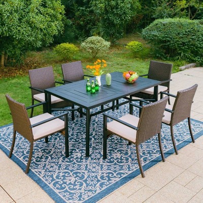 9pc Outdoor Dining Set With Extendable Table & Rattan Wicker Chairs ...