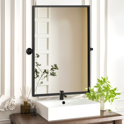 Rectangle Rotating Mirror, Black Metal Framed Wall-mounted Mirror ...