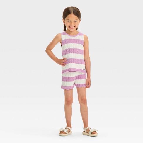 Grayson Mini Toddler Girls' Crochet Tank And Pull-on Striped Shorts Set ...