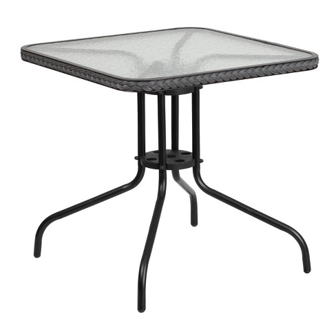 Emma And Oliver 28" Square Tempered Glass Metal Table With Rattan ...