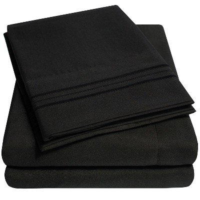 4 Piece Sheet Set, Ultra Soft 1800 Series Collection - Queen, Black ...