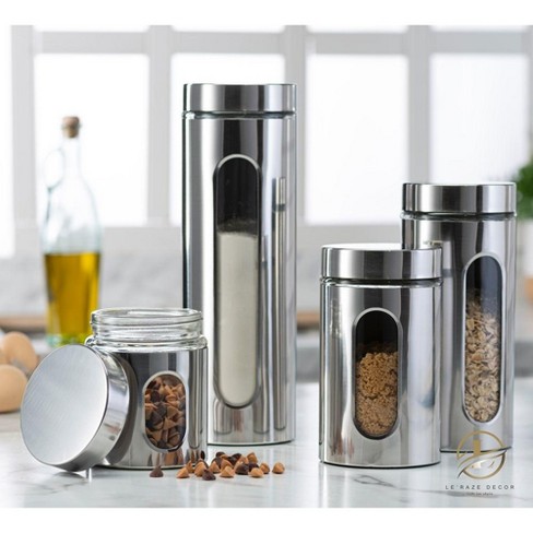 Le'raze 4pc Stainless Steel Canister Set For Kitchen Counter With Glass ...