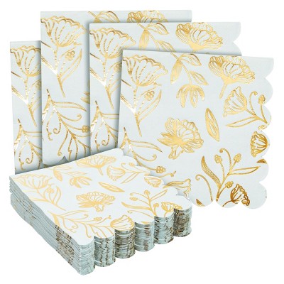 Sparkle And Bash 50 Pack Floral Paper Napkins, Scalloped Cocktail ...