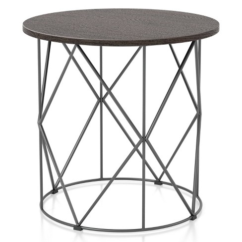 Drixol Round End Table Walnut - Mibasics: Transitional Style, Steel ...