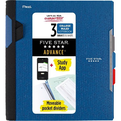 Five Star 3 Subject College Ruled Spiral Guard Notebook Soft Cover ...