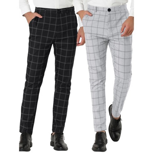 Lars Amadeus Men's Slim Fit Flat Front Zipper Closure Business Checked ...