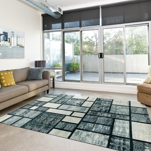 Luxe Weavers Geometric Squares Modern Colorblock Area Rug, Blue 8x10 ...