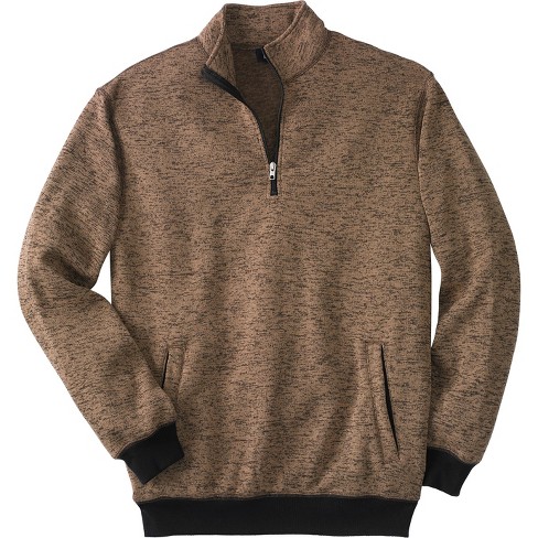 Kingsize Men's Big & Tall Quarter Zip Fleece Sweater - Xl, Brown Marl ...