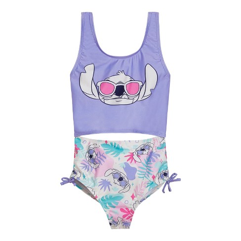 Disney Lilo & Stitch Big Girls Upf 50+ One Piece Bathing Suit Lavender ...