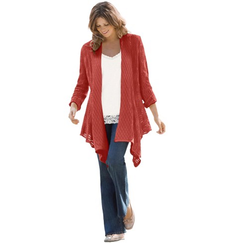 Woman Within Women's Plus Size Open Front Pointelle Cardigan - 5x, Red ...