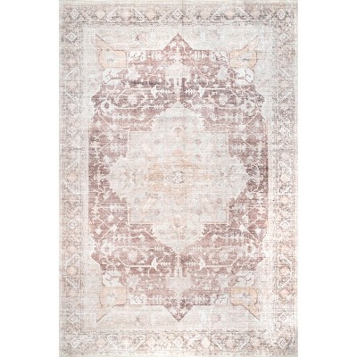 Nuloom Ren Vintage Floral Machine Washable Area Rug, 5' X 8', Peach ...