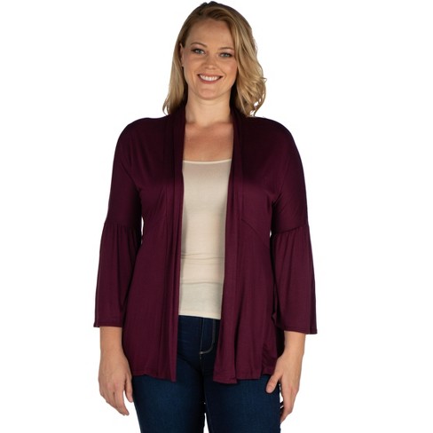 Womens Plus Size Flared Open Front Cardigan-p032342-plum : Target